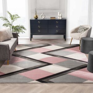 well woven good vibes nora blush pink modern geometric stripes and boxes 7'10" x 9'10" 3d texture area rug, model