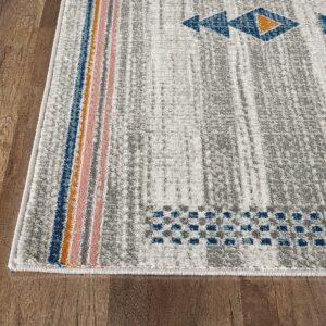 Abani Porto Collection 3' x 5' Southwestern Area Rug, Rectangular Turkish Beige & Blue Tribal Print Accent Rug Rugs