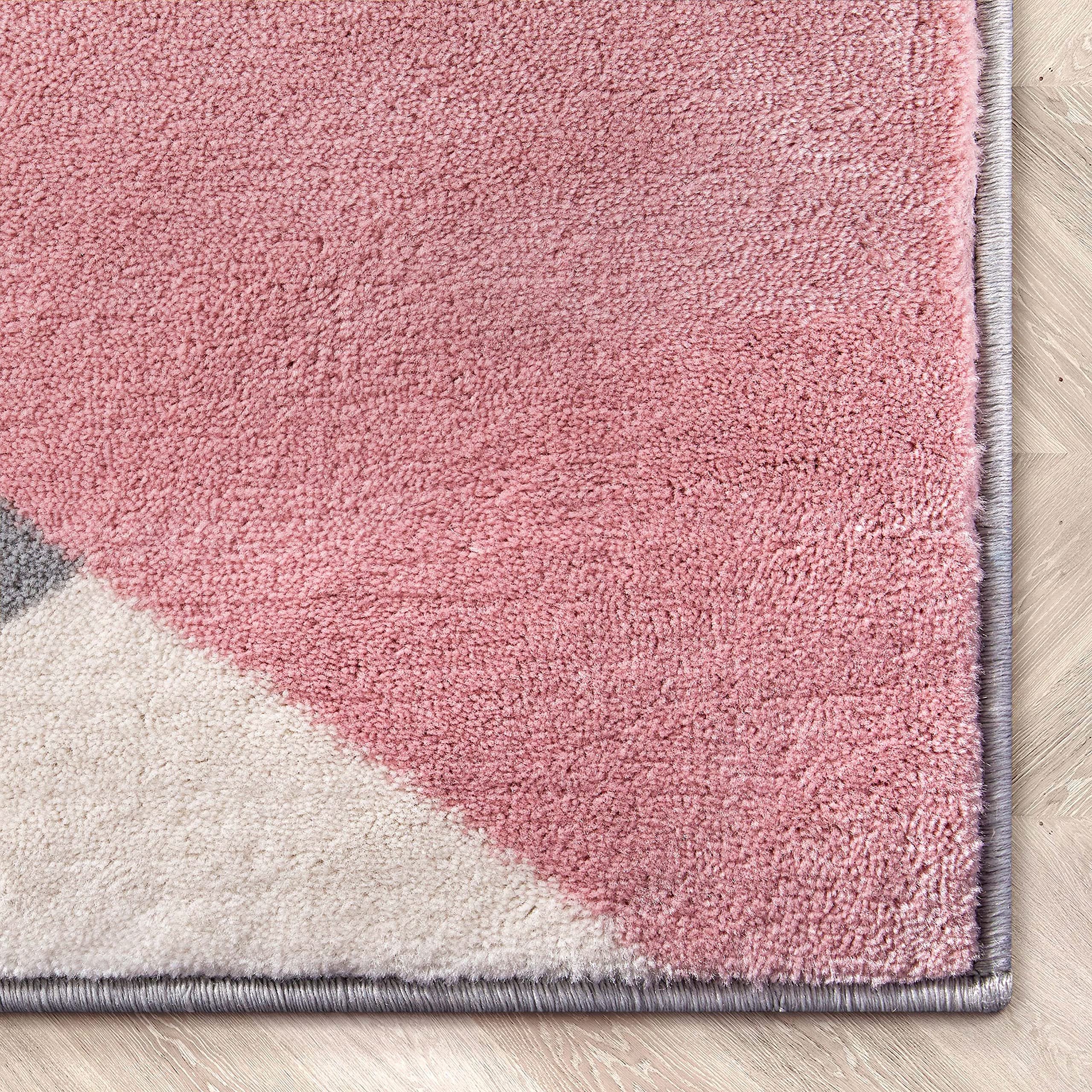 Well Woven Good Vibes Nora Blush Pink Modern Geometric Stripes and Boxes 7'10" x 9'10" 3D Texture Area Rug, Model