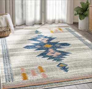 abani porto collection 3' x 5' southwestern area rug, rectangular turkish beige & blue tribal print accent rug rugs