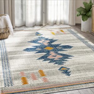 Abani Porto Collection 3' x 5' Southwestern Area Rug, Rectangular Turkish Beige & Blue Tribal Print Accent Rug Rugs