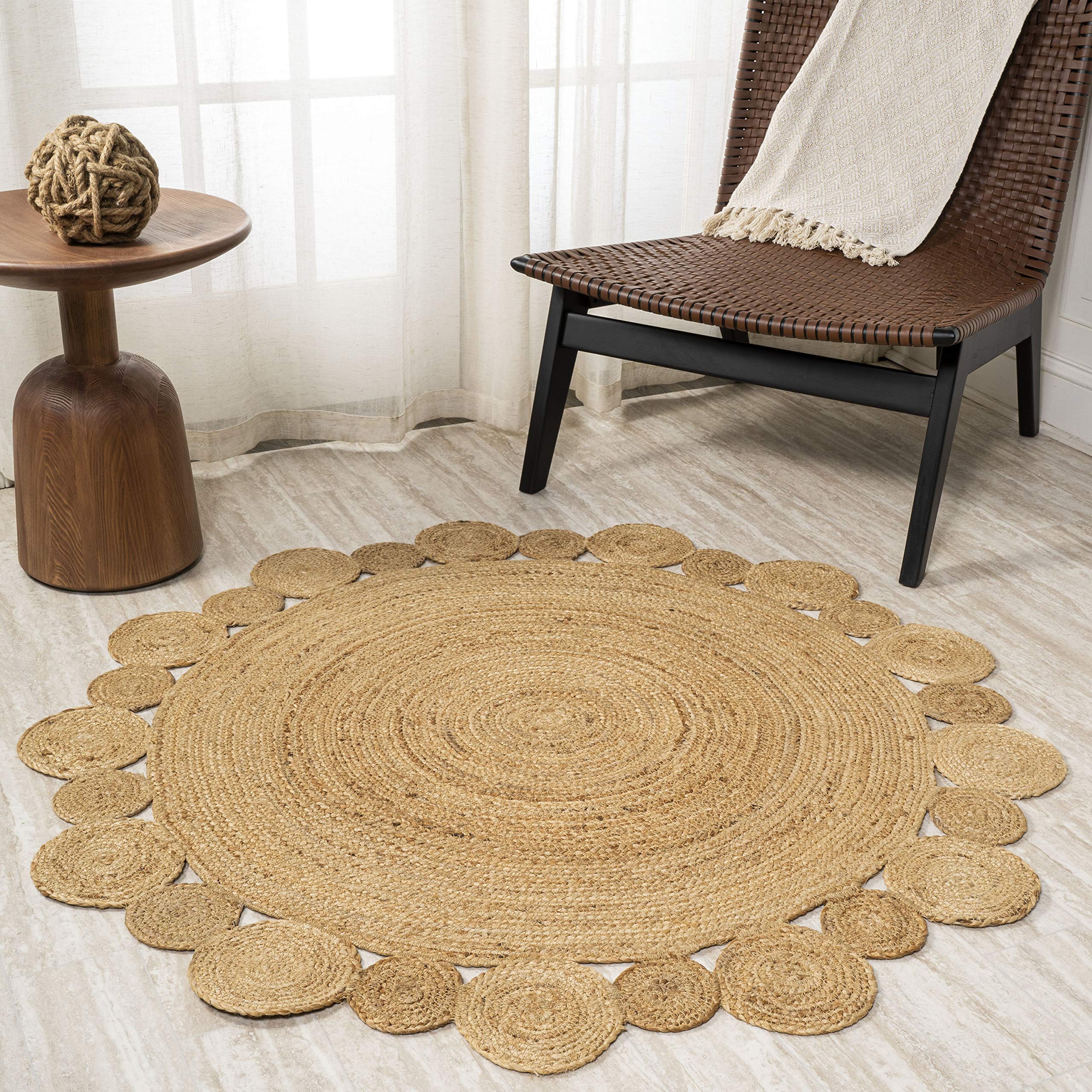 JONATHAN Y RNF102A-5R Eden Round Natural Jute Hippie Circle Indoor Area-Rug, Natural Fibers, Geometric, Bohemian Easy-Cleaning,Bedroom,Kitchen,Living Room,Non Shedding, Natural, 5' Round