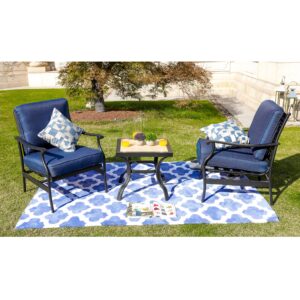 lokatse home 3 piece outdoor furniture 2 patio bistro chairs and 21 inch square dining table, 3 pc conversation set, blue