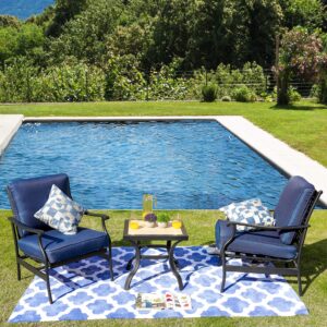 LOKATSE HOME 3 Piece Outdoor Furniture 2 Patio Bistro Chairs and 21 inch Square Dining Table, 3 pc Conversation Set, Blue