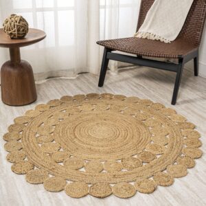 jonathan y rnf104a-5r bodhi round natural jute hippie circle indoor area-rug, natural fibers, geometric, bohemian easy-cleaning,bedroom,kitchen,living room,non shedding, natural, 5' round