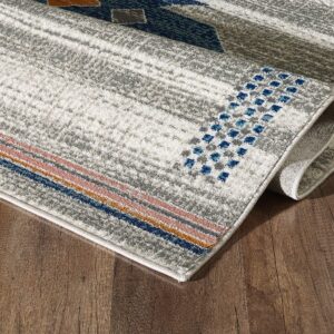 Abani Porto Collection 3' x 5' Southwestern Area Rug, Rectangular Turkish Beige & Blue Tribal Print Accent Rug Rugs