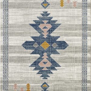 Abani Porto Collection 3' x 5' Southwestern Area Rug, Rectangular Turkish Beige & Blue Tribal Print Accent Rug Rugs