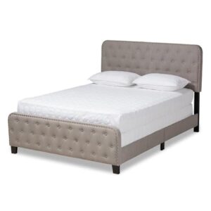 baxton studio annalisa modern transitional grey fabric upholstered button tufted queen size panel bed