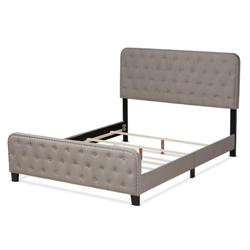 Baxton Studio Annalisa Modern Transitional Grey Fabric Upholstered Button Tufted Queen Size Panel Bed