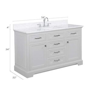 Luca Kitchen & Bath Savanna 54" Single Bathroom Vanity Set in Midnight Blue with Carrara Marble Top and Sink