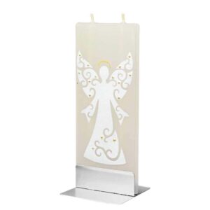 flatyz white angel candle - flat, decorative candles - hand painted christmas candle gifts for women or men - 6 inches