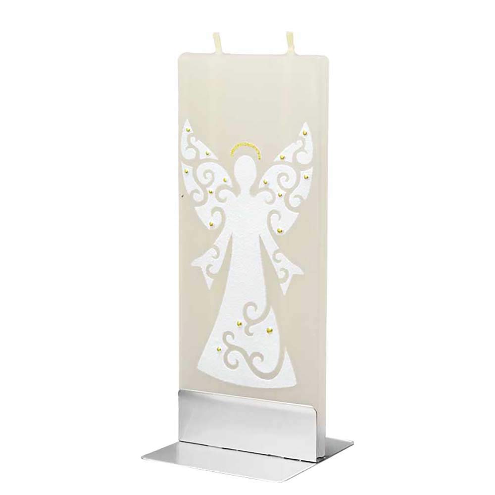 Flatyz White Angel Candle - Flat, Decorative Candles - Hand Painted Christmas Candle Gifts for Women or Men - 6 inches