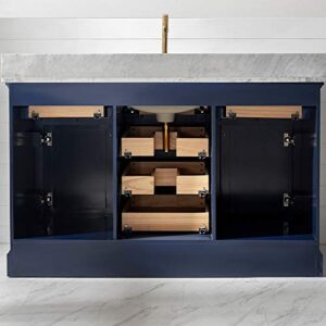 Luca Kitchen & Bath Savanna 54" Single Bathroom Vanity Set in Midnight Blue with Carrara Marble Top and Sink