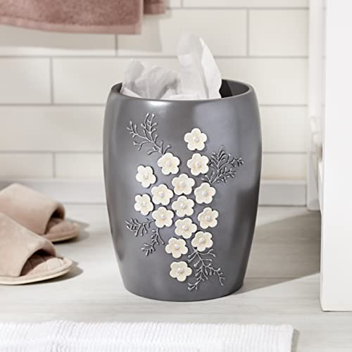 Popular Bath Bloomfield Grey Resin Trash Can, 9" x 6" x 9.5", Open-Top