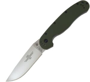 ontario knife company rat i folding pocket knife, satin aus-8 stainless steel drop point blade, foliage green nylon handle liner lock knife, everyday carry knife – on8848fg