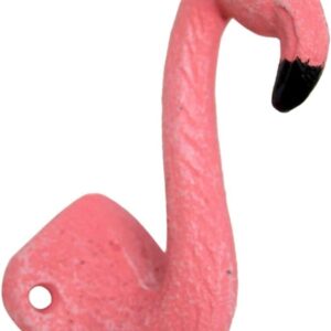 Wowser Pink Tropical Flamingo Cast Iron Wall Mount Coat Hooks, 4 Inch, Set of 3