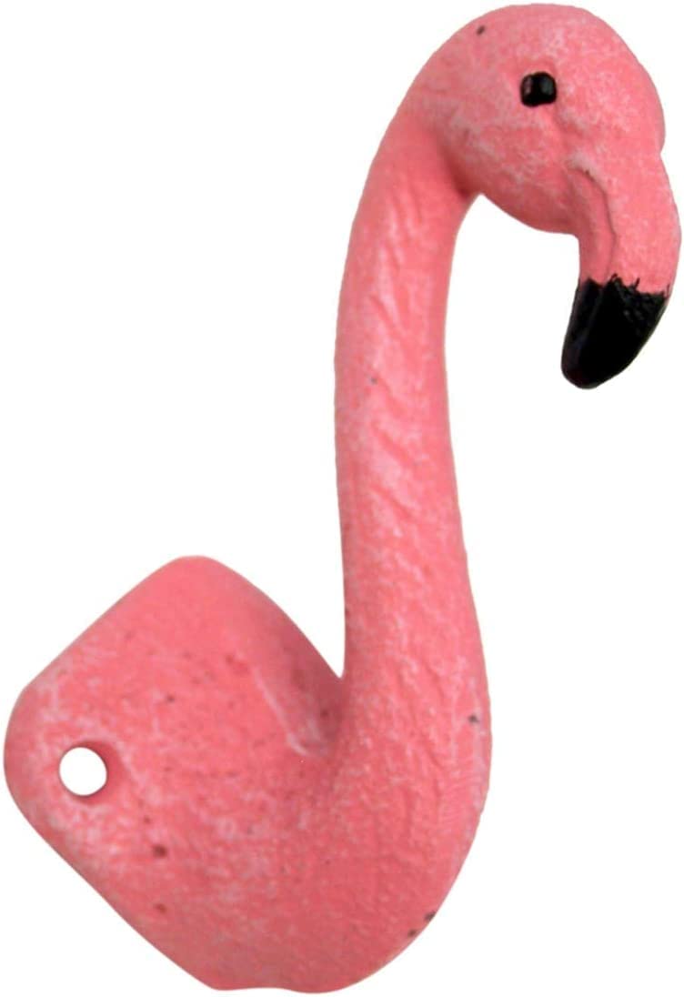 Wowser Pink Tropical Flamingo Cast Iron Wall Mount Coat Hooks, 4 Inch, Set of 3