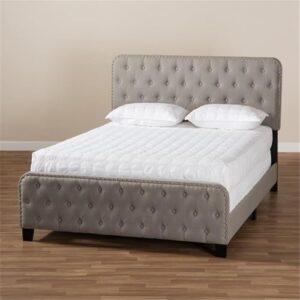 Baxton Studio Annalisa Modern Transitional Grey Fabric Upholstered Button Tufted Queen Size Panel Bed