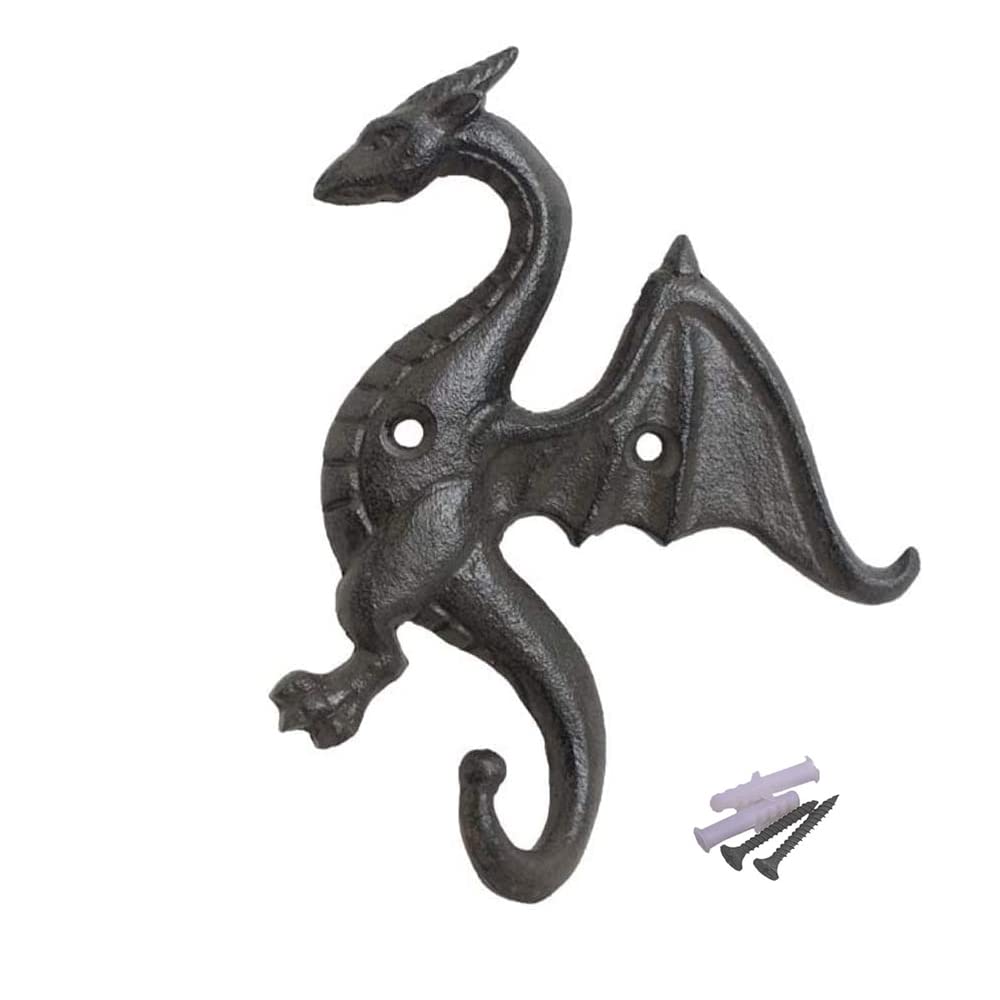 PlayDo Dragon Vintage Cast Iron Hooks Hangers for Wall Hanging Key Coats Towel (Dragon-3)