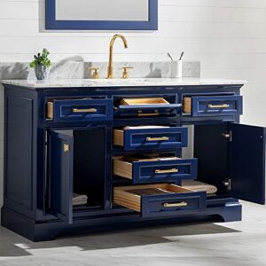 Luca Kitchen & Bath Savanna 54" Single Bathroom Vanity Set in Midnight Blue with Carrara Marble Top and Sink