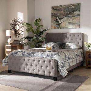 Baxton Studio Annalisa Modern Transitional Grey Fabric Upholstered Button Tufted Queen Size Panel Bed