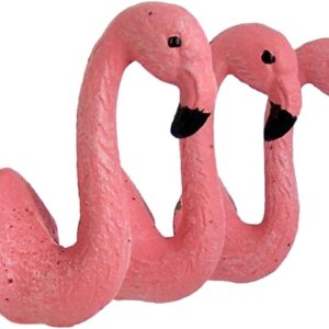 Wowser Pink Tropical Flamingo Cast Iron Wall Mount Coat Hooks, 4 Inch, Set of 3