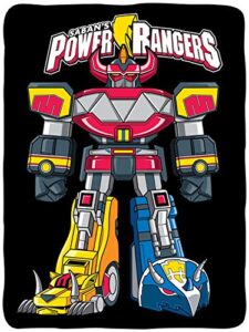 saban power rangers megazord fleece blanket 45" x 60" large throw boys youth kids bedroom