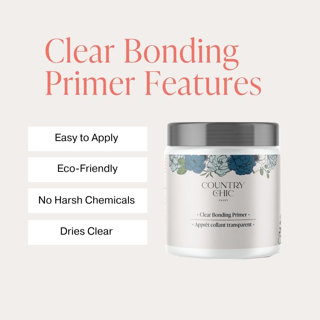 Clear Bonding Primer - Chalk Style Furniture Paint Surface Prep Clear Primer Base Coat - Adhesive Furniture & Decor Primer for Laminate, Glass, Metal, Oil-Based Paint or Stain - Pint (16 oz)