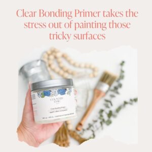 Clear Bonding Primer - Chalk Style Furniture Paint Surface Prep Clear Primer Base Coat - Adhesive Furniture & Decor Primer for Laminate, Glass, Metal, Oil-Based Paint or Stain - Pint (16 oz)