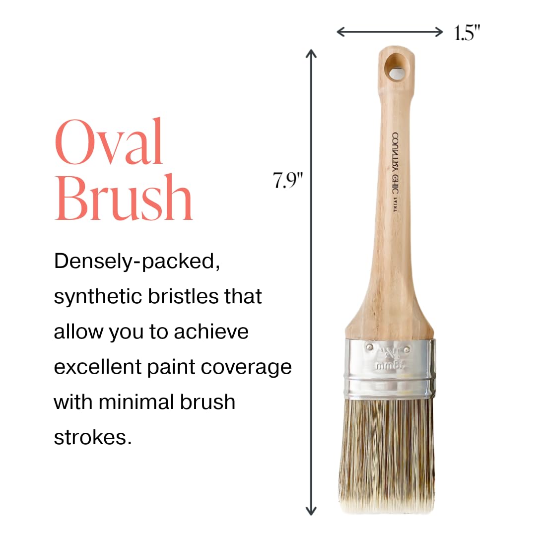 Chalk Style Paint Brush - Oval Brush with Synthetic Bristles for Smooth Furniture Paint Application with Minimal Brush Strokes, No Shedding, Vegan, Best for Water-Based Paint - 1.5"