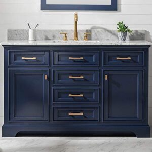 luca kitchen & bath savanna 54" single bathroom vanity set in midnight blue with carrara marble top and sink