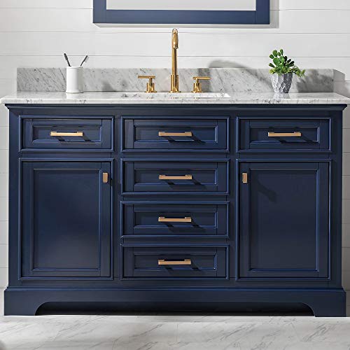 Luca Kitchen & Bath Savanna 54" Single Bathroom Vanity Set in Midnight Blue with Carrara Marble Top and Sink