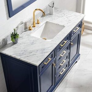 Luca Kitchen & Bath Savanna 54" Single Bathroom Vanity Set in Midnight Blue with Carrara Marble Top and Sink