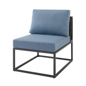 walker edison tropez contemporary steel frame modular armless patio chair with rope cord detail, 27 inch, blue