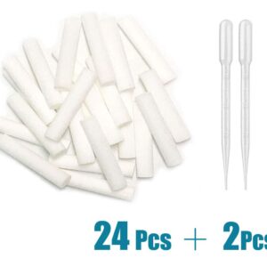 zison 24 Pack Cotton Wick Essential Oil Inhaler Replacement Kit,Highly Absorbent Cotton 4 cm (1 5/8 inch) Blank Nasal Sticks, 2 Mini Droppers.for Essential Oil Inhalers.