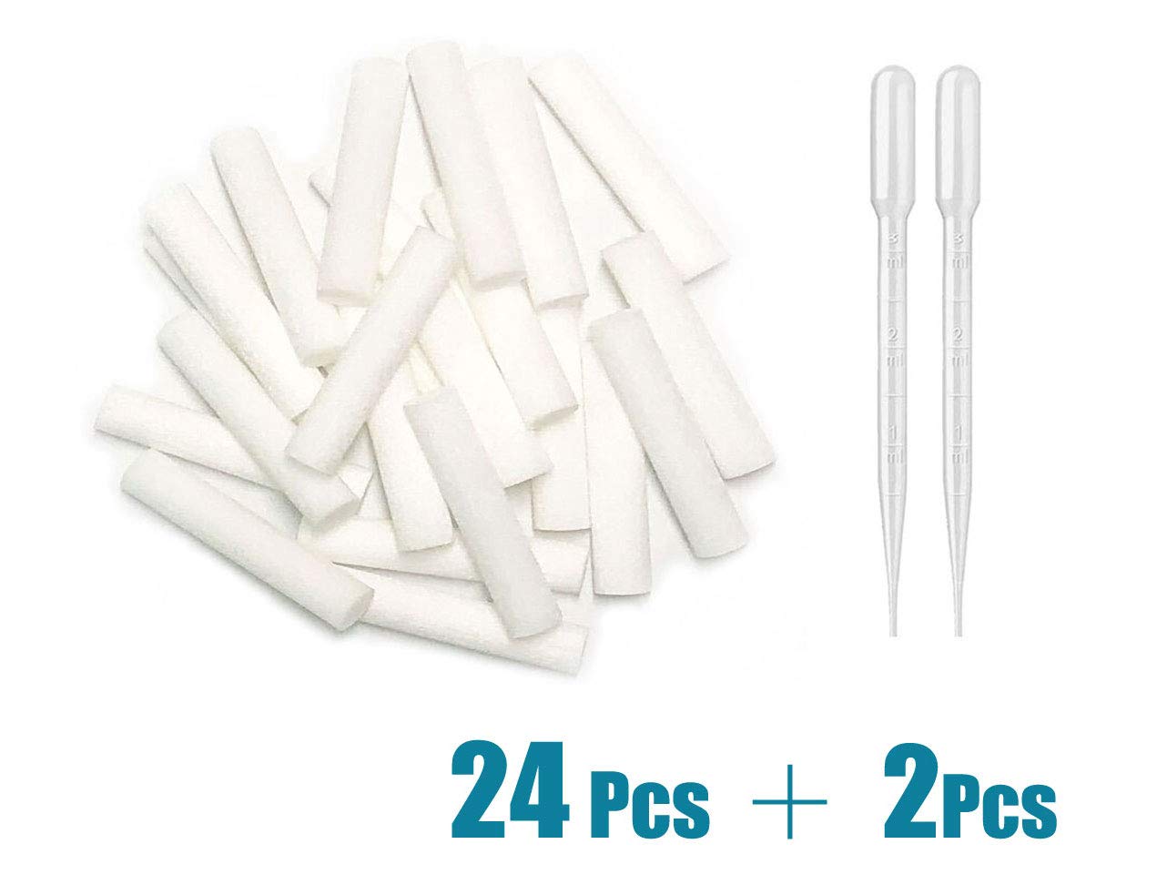 zison 24 Pack Cotton Wick Essential Oil Inhaler Replacement Kit,Highly Absorbent Cotton 4 cm (1 5/8 inch) Blank Nasal Sticks, 2 Mini Droppers.for Essential Oil Inhalers.