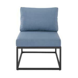 Walker Edison Tropez Contemporary Steel Frame Modular Armless Patio Chair with Rope Cord Detail, 27 Inch, Blue