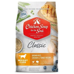 chicken soup for the soul classic dry adult weight care dog food, brown rice, chicken & turkey recipe, 4.5 pound bag | soy, corn & wheat free, low calorie dog food made with real ingredients