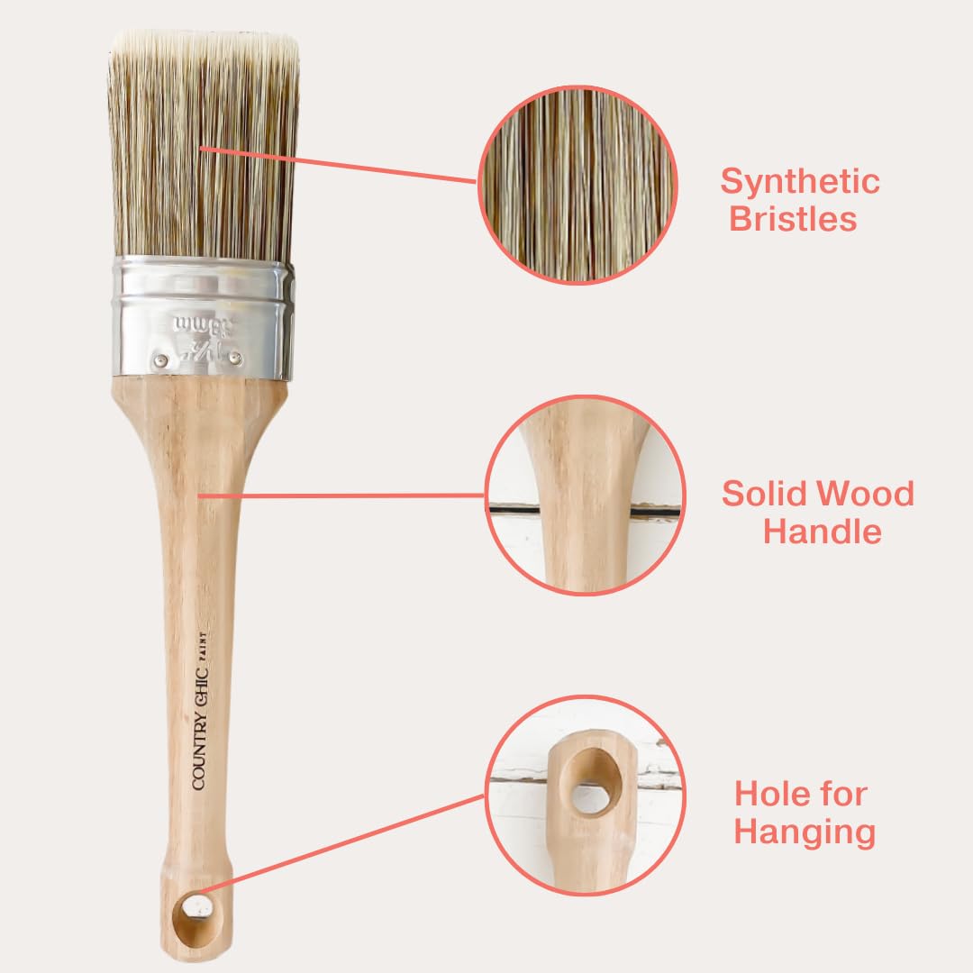 Chalk Style Paint Brush - Oval Brush with Synthetic Bristles for Smooth Furniture Paint Application with Minimal Brush Strokes, No Shedding, Vegan, Best for Water-Based Paint - 1.5"