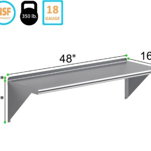 KPS Heavy Duty Stainless Steel Wall Mount Shelf 16 x 48 - NSF