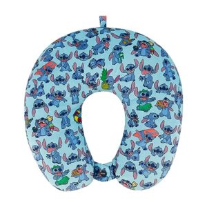 ful disney stitch kids travel neck pillow for airplane, car and office comfortable and breathable, blue