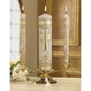 CB Church Supply Hand Crafted Wedding Candle Set by Will & Baumer, Set of 3, Cross & Rings