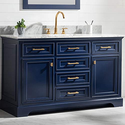 Luca Kitchen & Bath Savanna 54" Single Bathroom Vanity Set in Midnight Blue with Carrara Marble Top and Sink