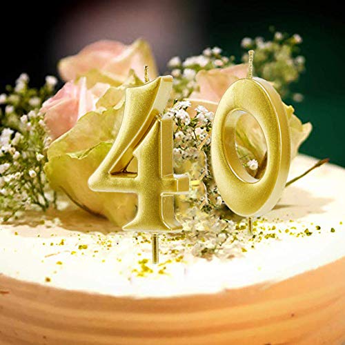 Gold 40th Birthday Candles,Number 40 Cake Topper for Party Decoration