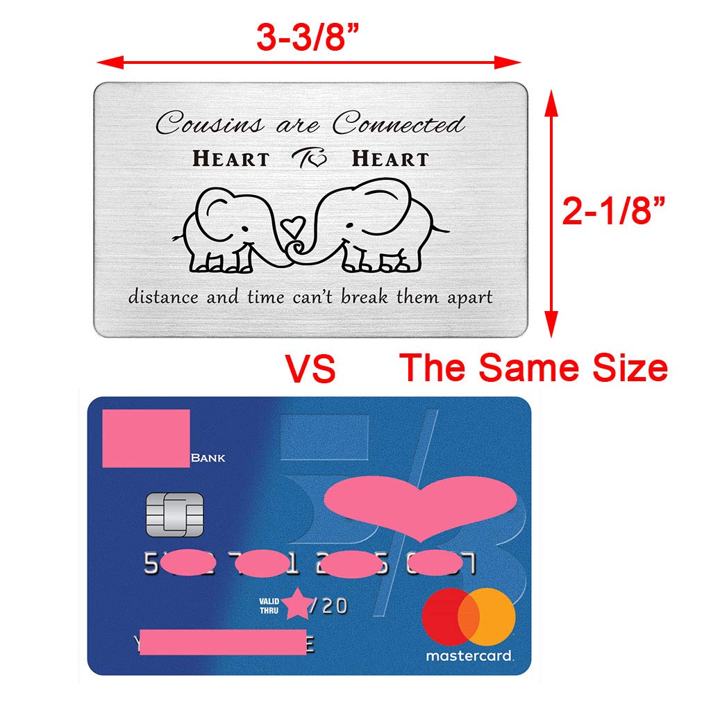 Cousin Gifts, Permanent Engraving Wallet Card, Cousins are Connected Heart to Heart, Favorite Best Cousin Birthday Gifts, Cousin Distance