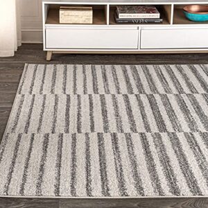 JONATHAN Y MOH204A-4 Lyla Offset Stripe Indoor Farmhouse Area-Rug Bohemian Minimalistic Striped Easy-Cleaning Bedroom Kitchen Living Room Non Shedding, 4 X 6, Grey