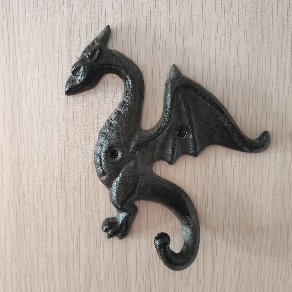 PlayDo Dragon Vintage Cast Iron Hooks Hangers for Wall Hanging Key Coats Towel (Dragon-3)