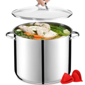 gourmex 21-quart induction stock pot | stainless steel soup pot with see through lid glass lid | grade heavy duty large stockpot | compatible with all heat sources | dishwasher safe