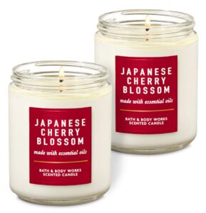 bath & body works japanese cherry blossom single wick scented candle with essential oils 7 oz / 198 g each pack of 2