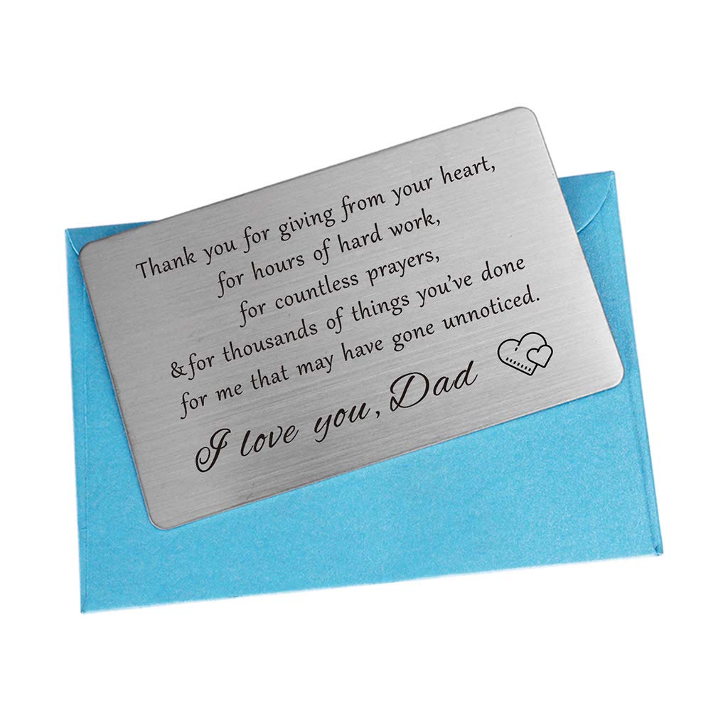 FALOGIJE Dad Gifts Engraved Wallet Card - Thank You Dad I Love You - Birthday Card for Dad, Fathers Day, Christmas